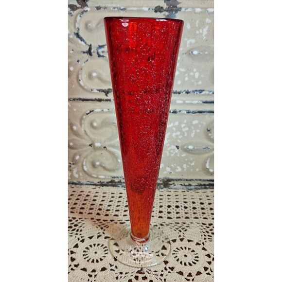Unmarked | Accents | Vintage Handblown Ruby Red Bubble Glass Vase Large ...